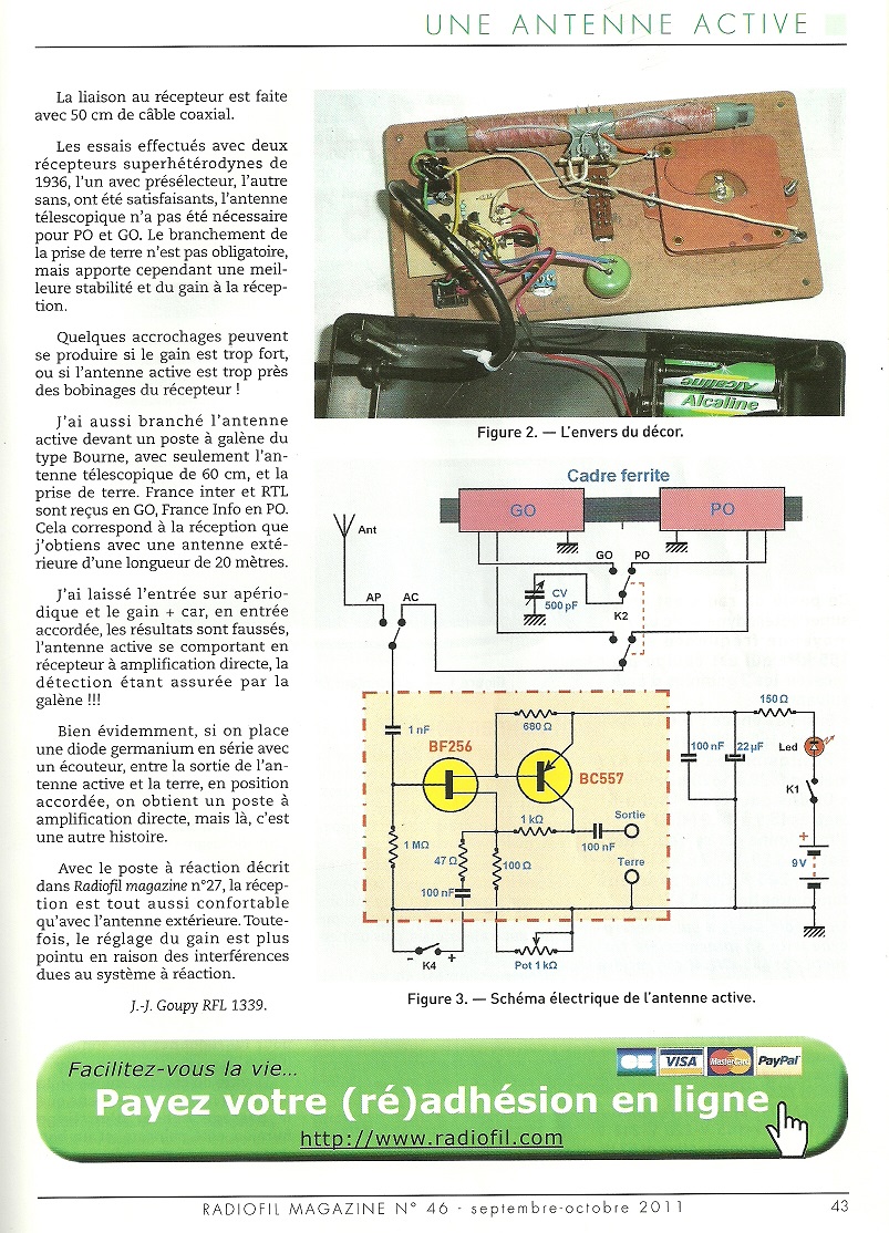 Une antenne ferrite active à 2 transistors BF256 BC557